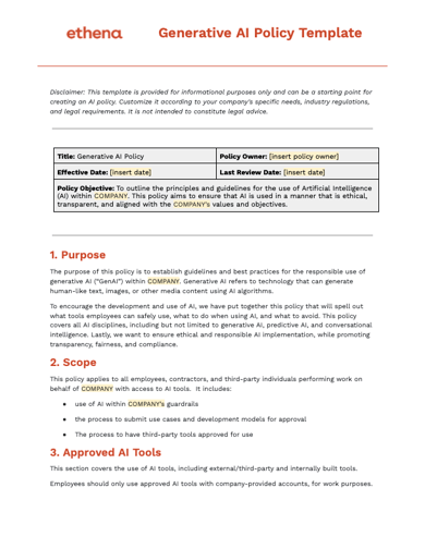 Workplace AI Policy Template | Ethena