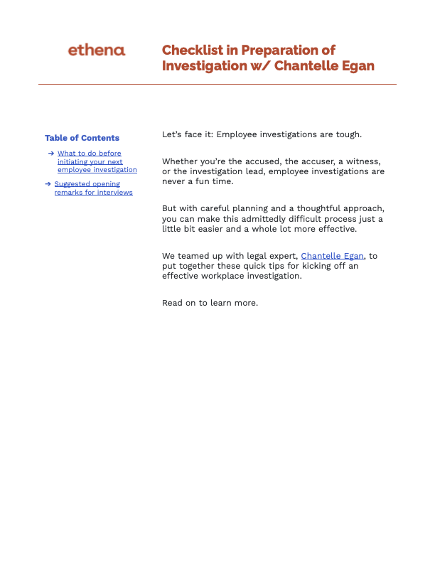 Ethena | Workplace Investigations Checklist
